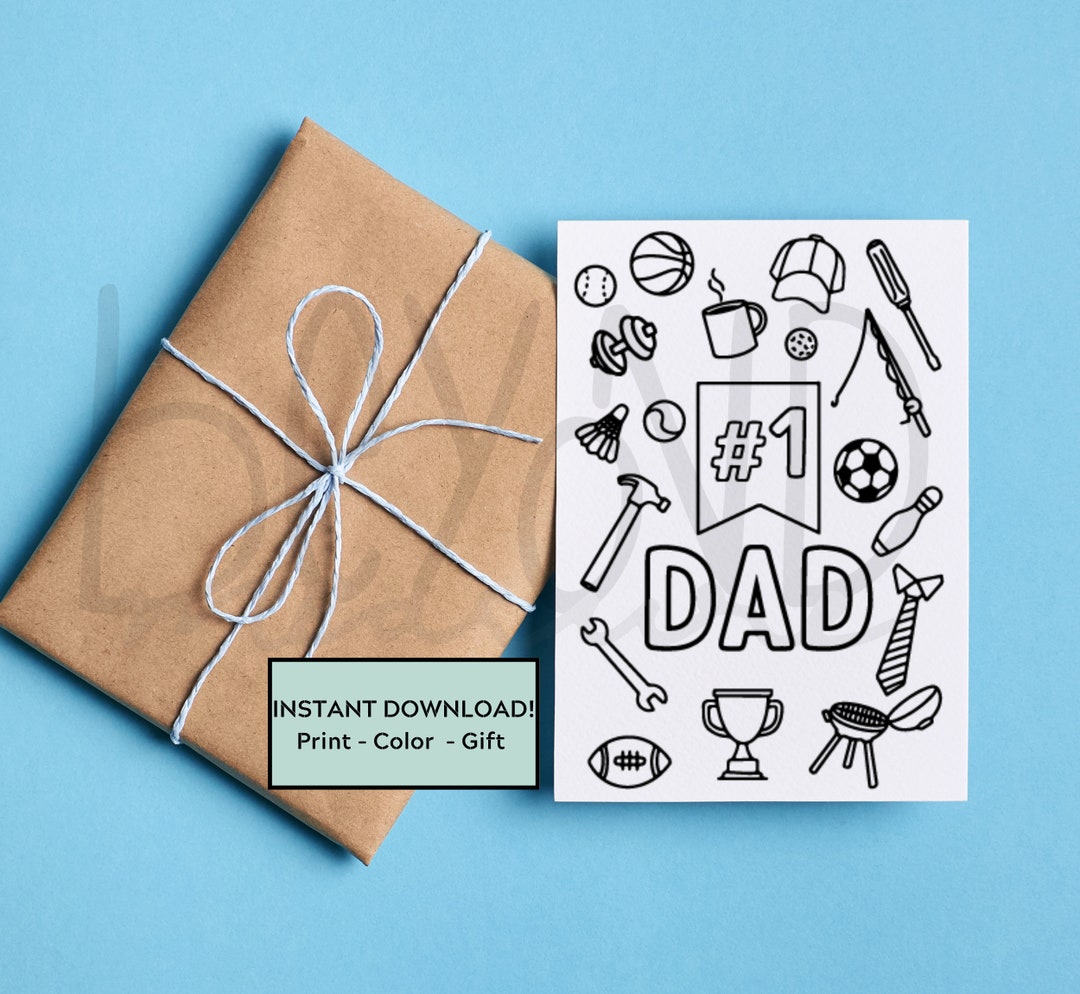 Printable Happy Fathers Day - #1 Dad Card - Colour Me - Etsy