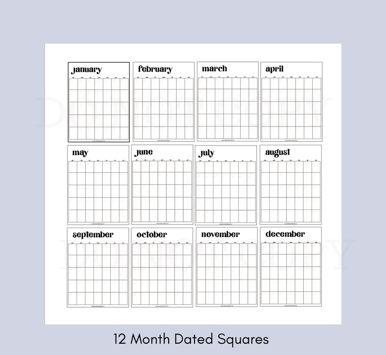 12 Month Printable Calendars - Modern Simple Bold Vertical - Etsy