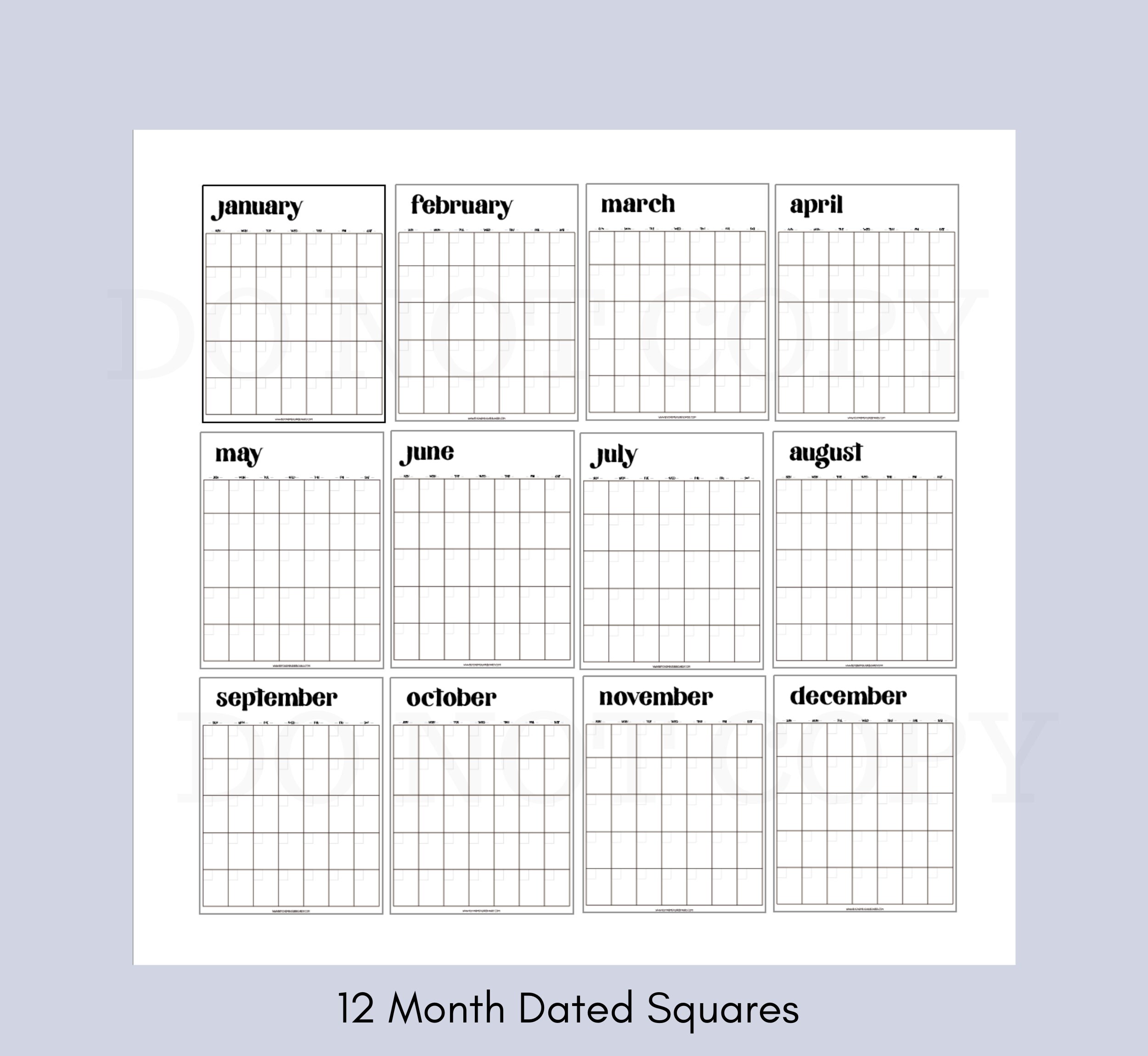 12 Month Printable Calendars - Modern Simple Bold Vertical - Etsy