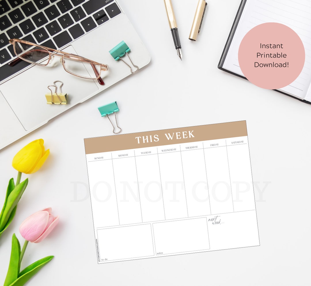 Weekly Planner Printable - Menu Planner - Weekly Schedule - Tan - Etsy
