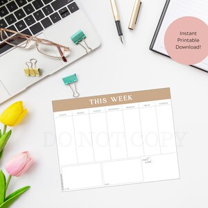 Weekly Planner Printable Menu Planner Weekly Schedule Tan - Etsy