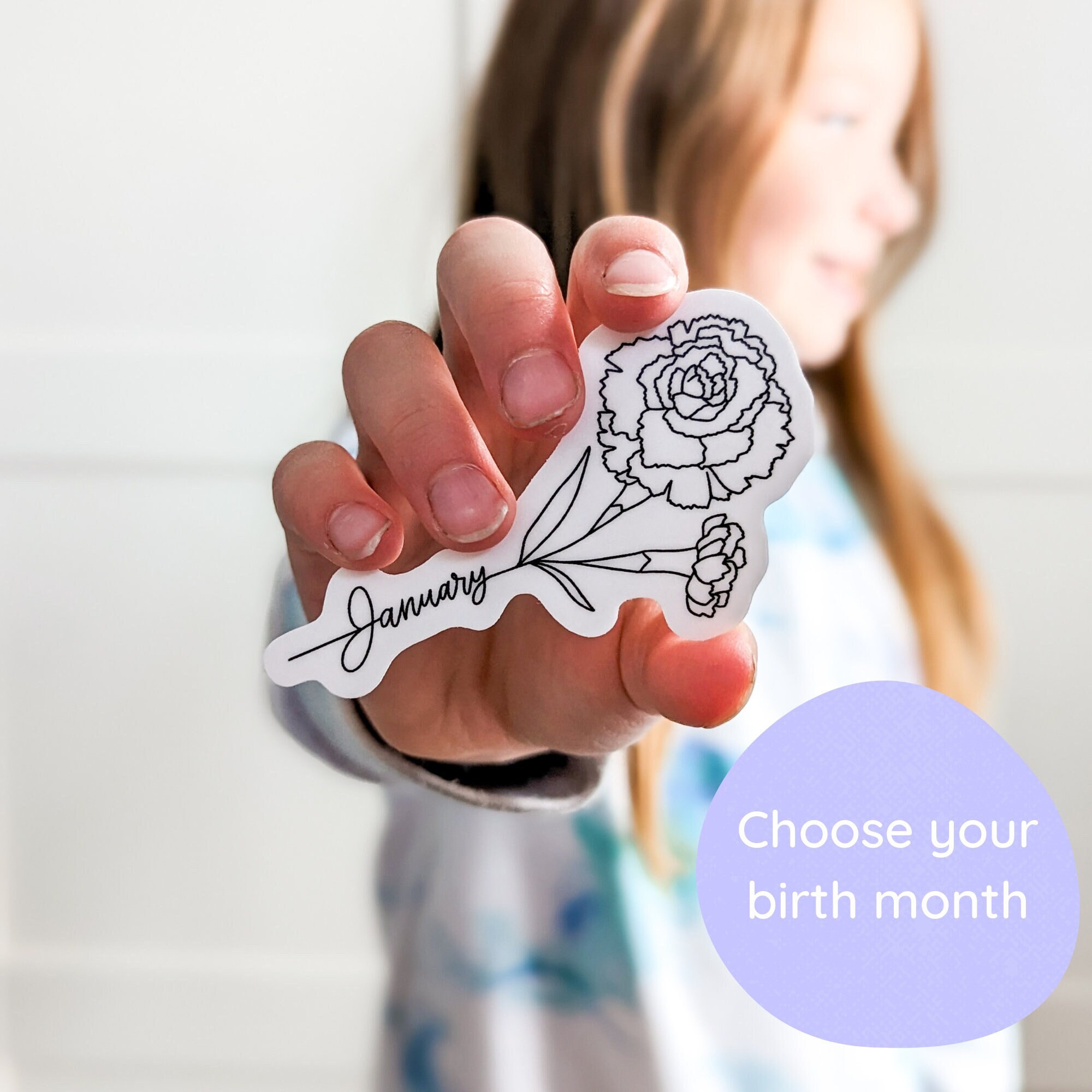 Birth Month Flower Stickers Choose Your Month Fine Line - Etsy