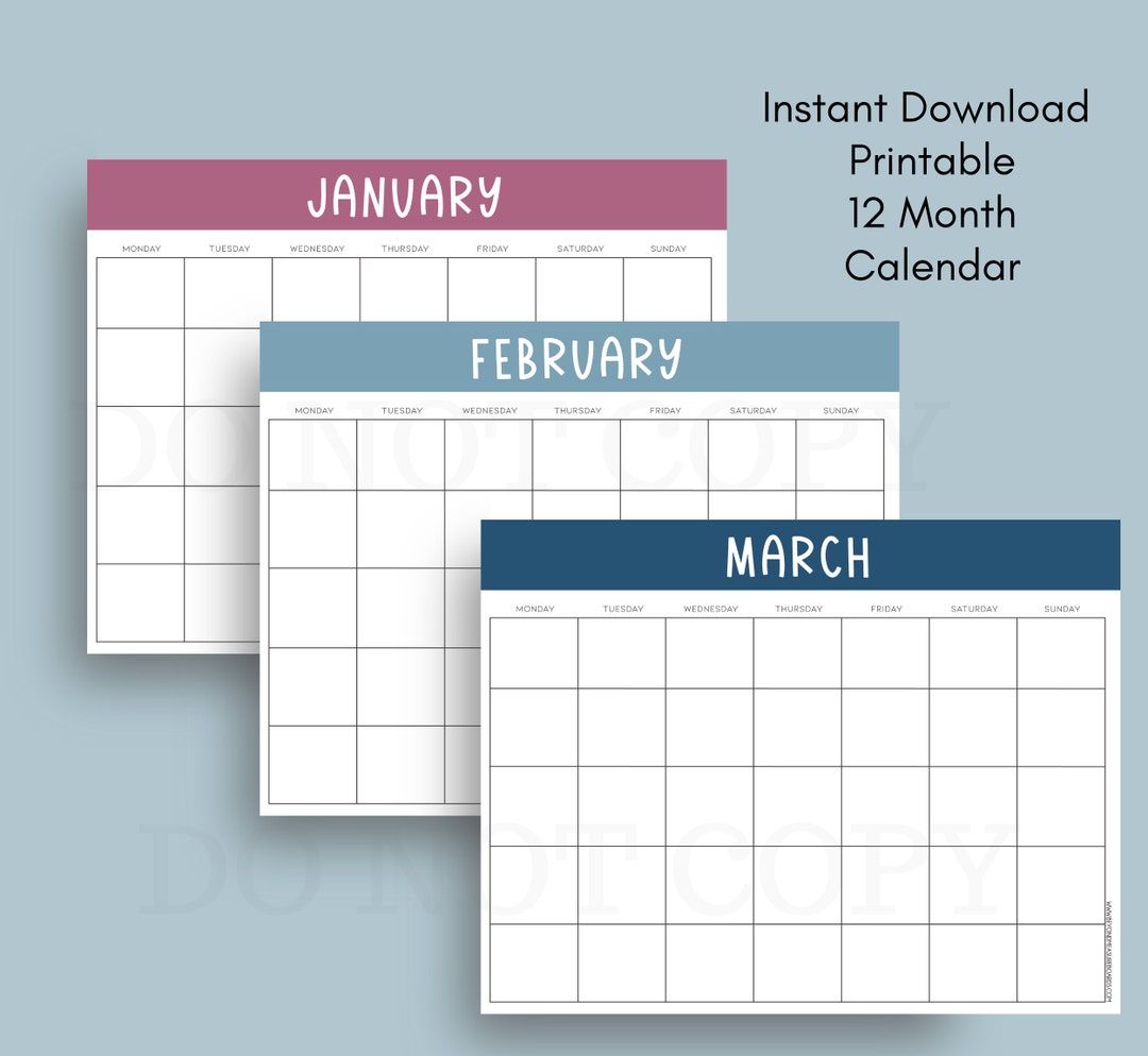 12 Month Printable Calendars - Colourful Jewel Tones Fill In - Etsy