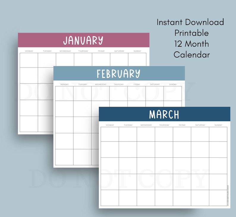 12 Month Printable Calendars Colourful Jewel Tones Fill In - Etsy