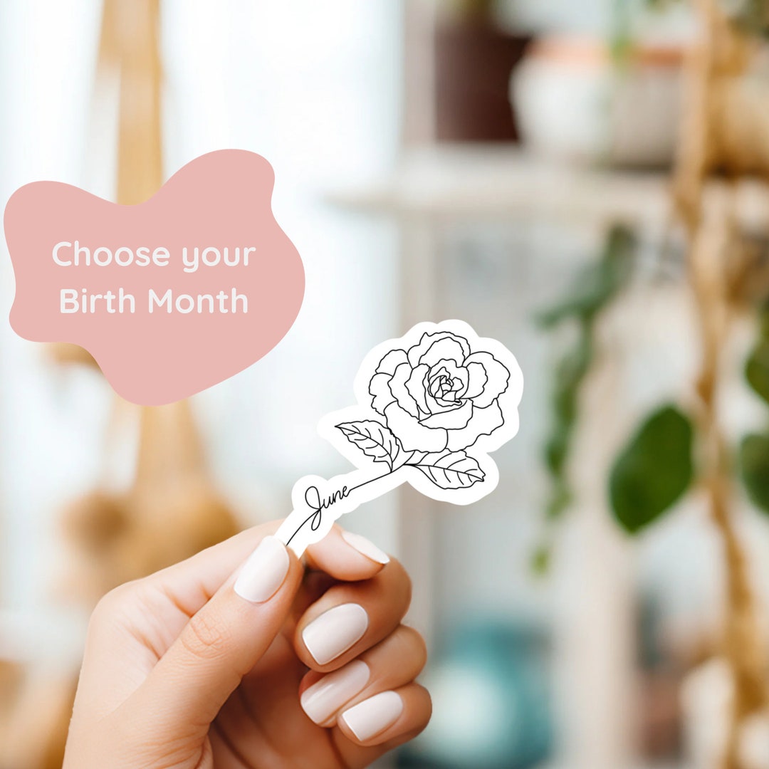 Birth Month Flower Stickers | Choose Your Month | Fine Line Art | Water ...