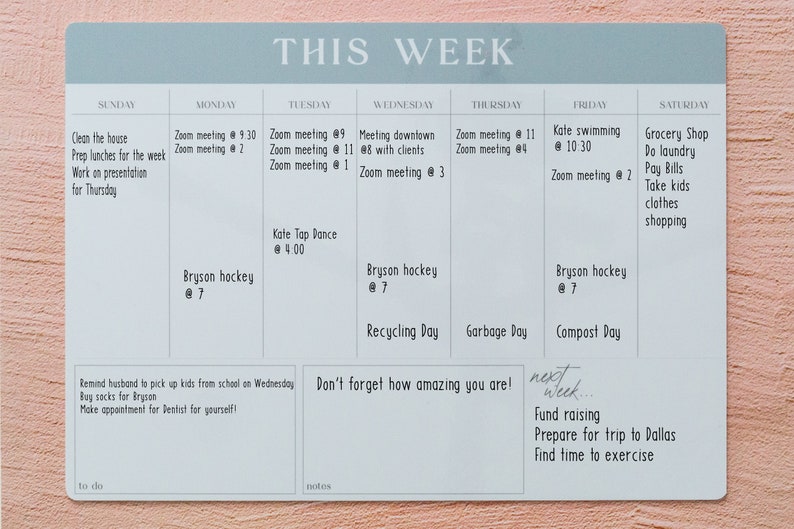 Weekly Planner Reusable Dry Erase | Weekly Whiteboard | Weekly Planner ...