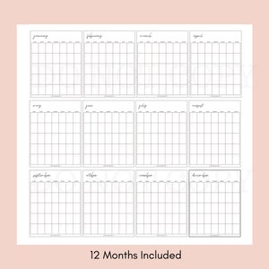 12 Month Printable Calendars - Vertical Simple Modern Cursive - Etsy