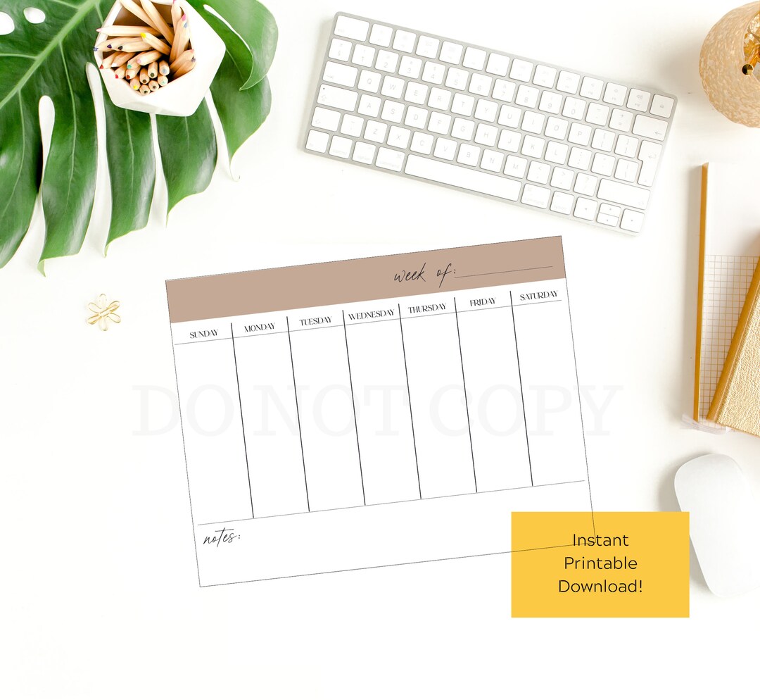 Weekly Planner Printable - Menu Planner - Weekly Schedule - Tan - Etsy