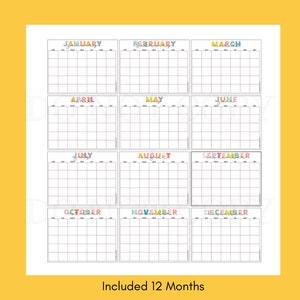 12 Month Printable Calendars - Colourful Fun Blank Fill In - Etsy