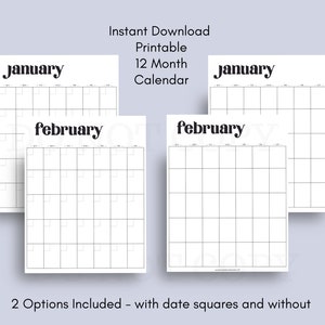 12 Month Printable Calendars - Modern Simple Bold Vertical - Etsy