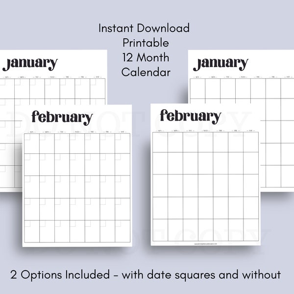 12 Month Calendar - Etsy