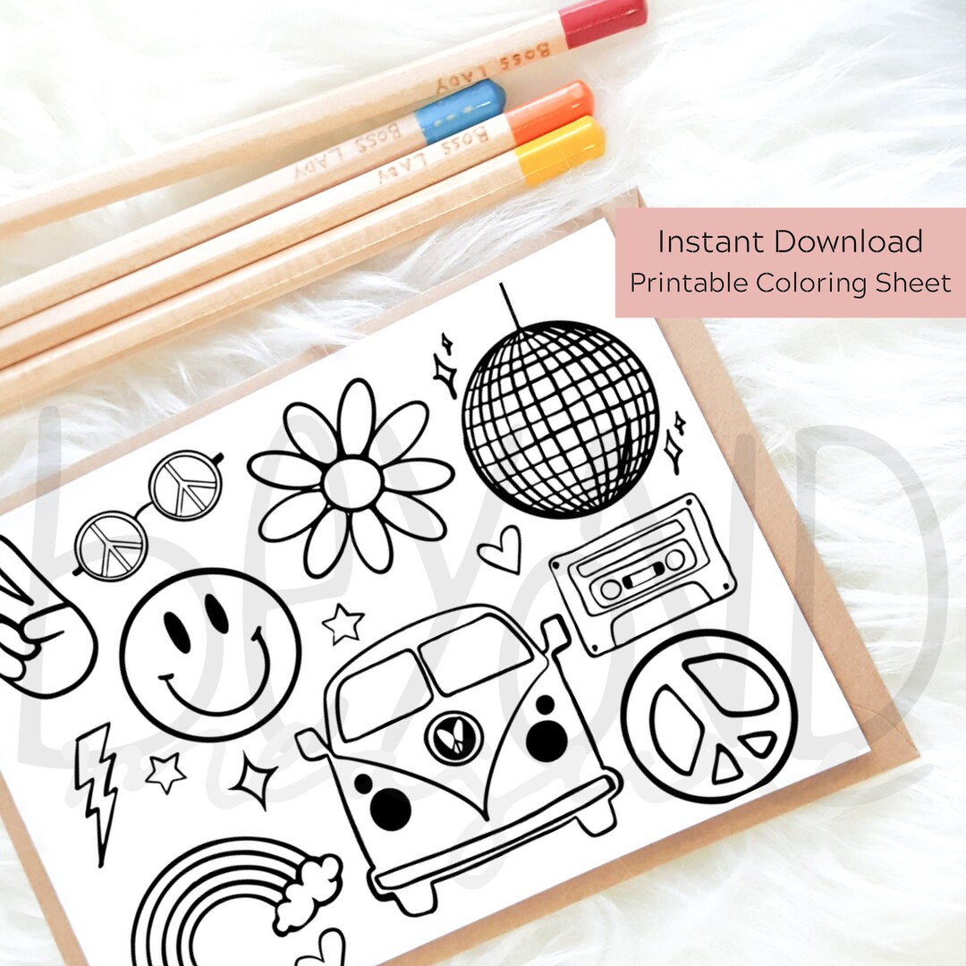 Kids Groovy Coloring Sheet Printable - Happy, Groovy, Disco - Etsy
