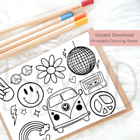 Kids Groovy Coloring Sheet Printable Happy Groovy Disco - Etsy