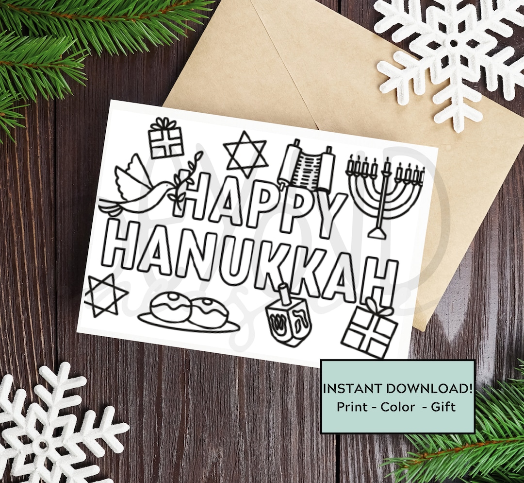 Printable Happy Hanukkah Card - Color Me 4" X 6" - Etsy