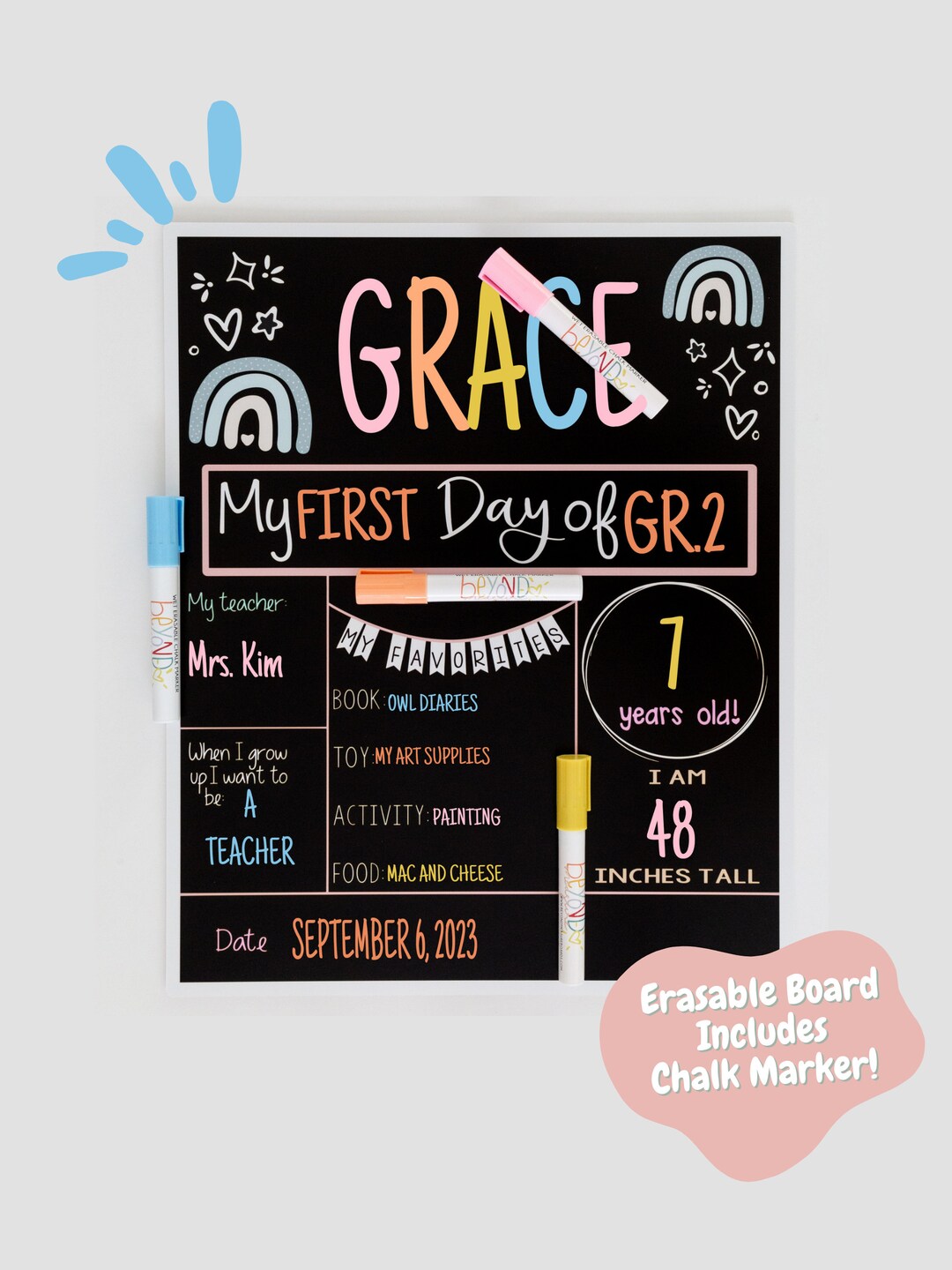 Back to School Erasable Board - Boho Rainbow |first Day of School ...