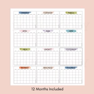 12 Month Printable Calendars - Colourful Watercolour Fill In - Etsy