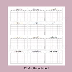 12 Month Printable Calendars - Horizontal Pastel - Etsy