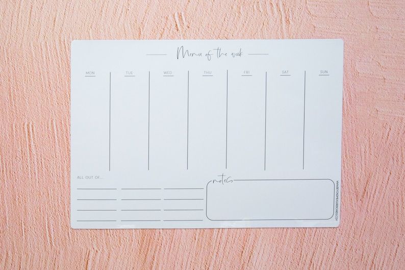 Weekly Horizontal Magnetic Menu Planner Dry Erase Whiteboard - Etsy