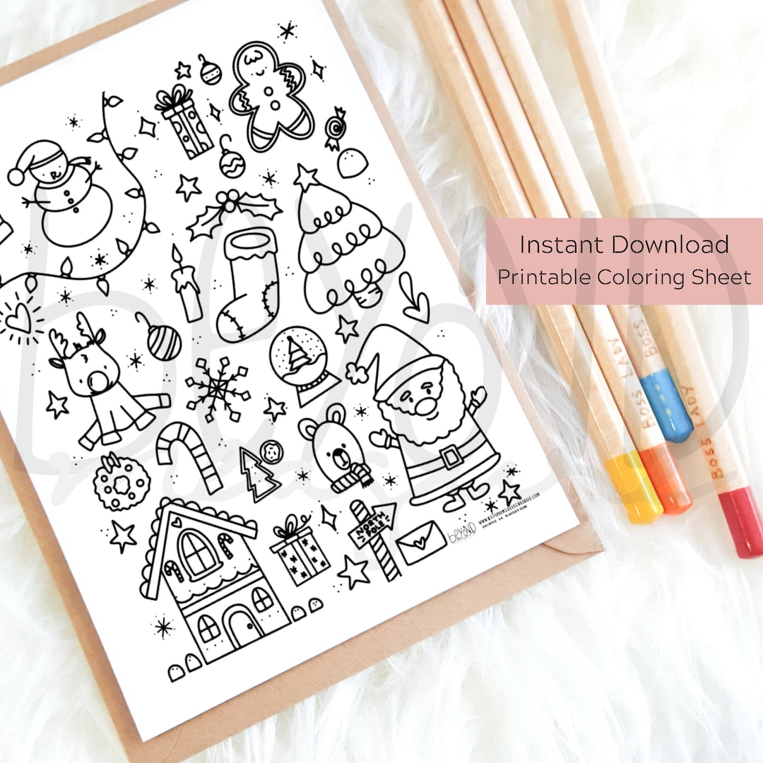 Kids Coloring Sheet Printable - Christmas Theme - Etsy