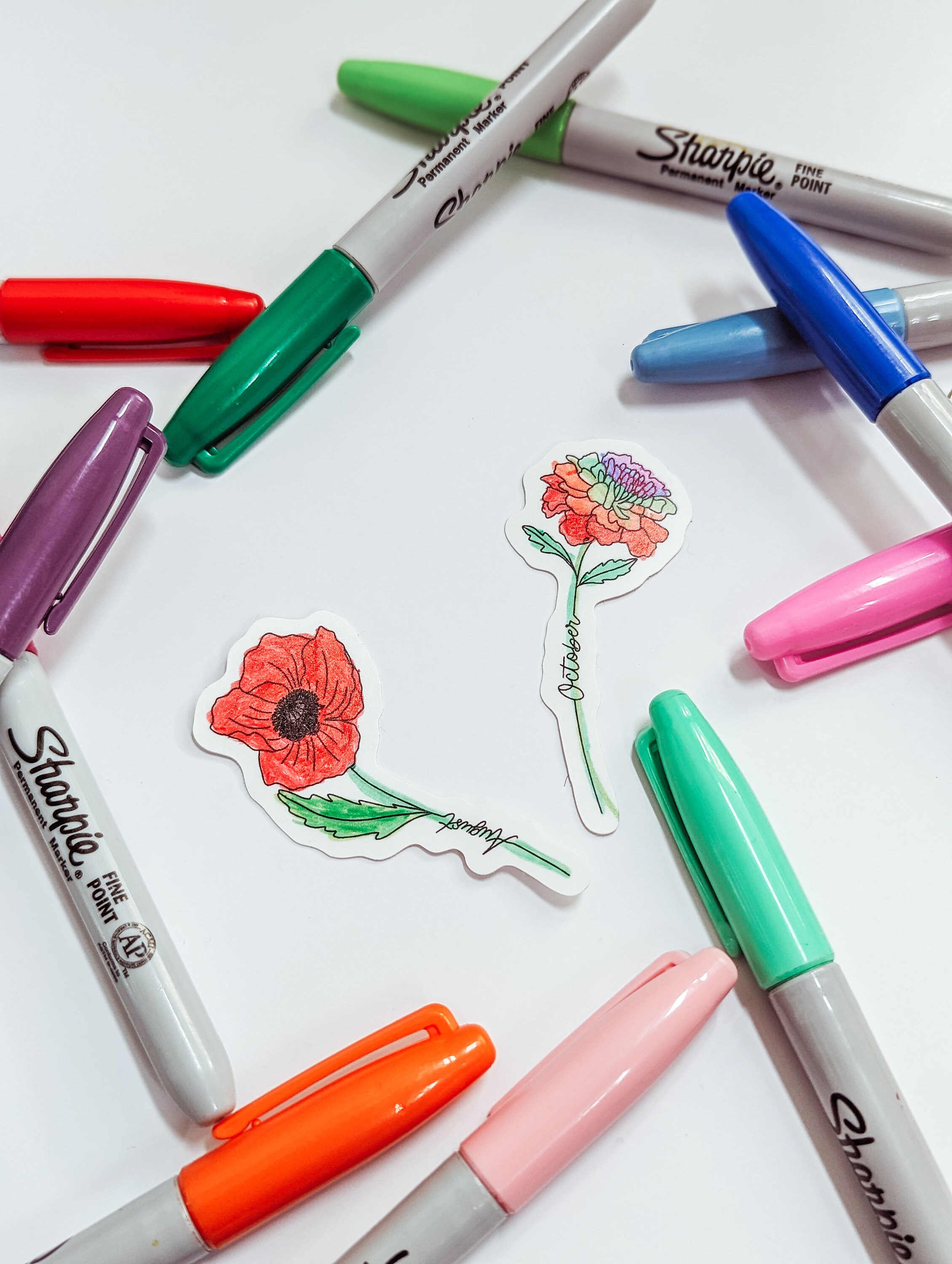 Birth Month Flower Stickers Choose Your Month Fine Line - Etsy