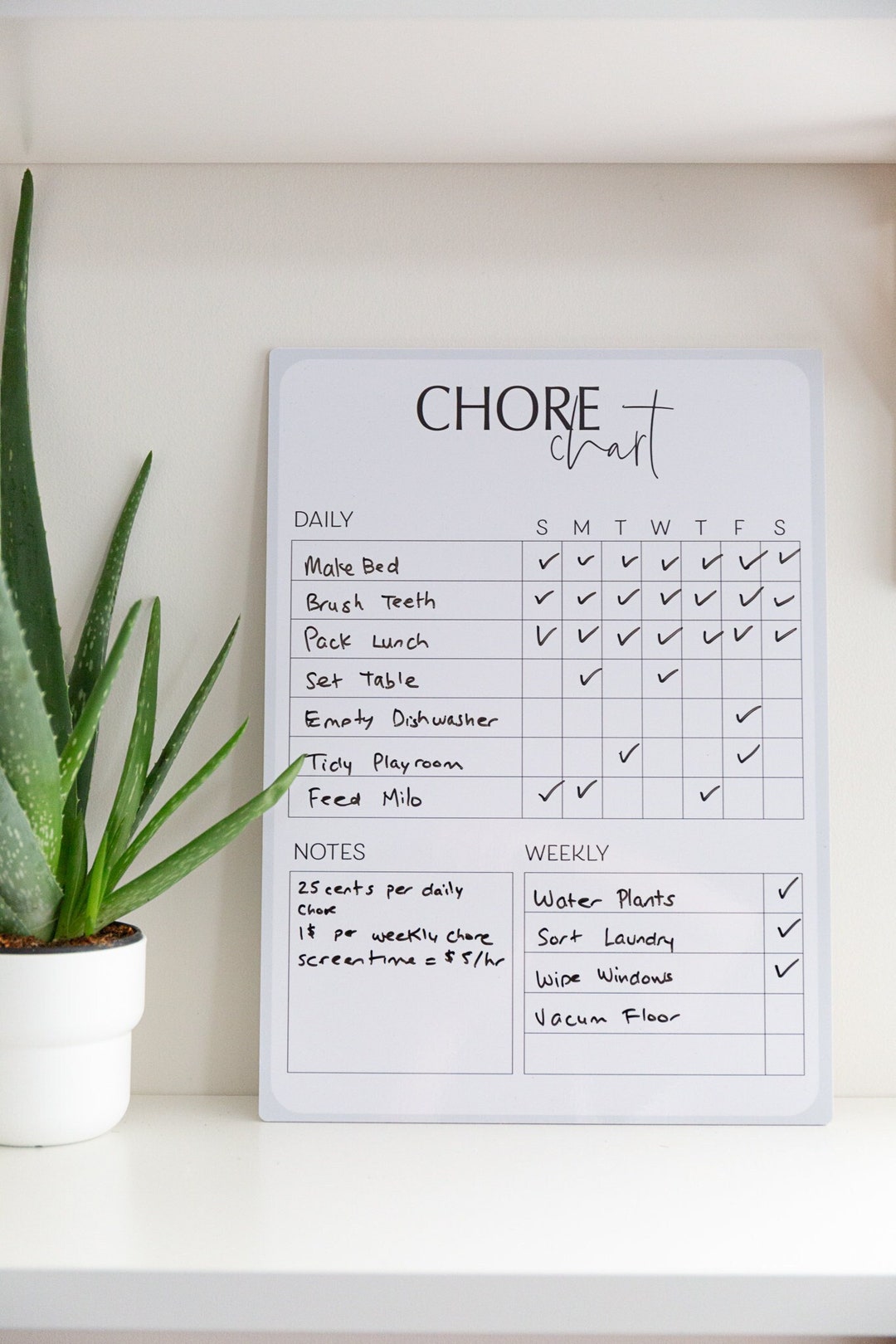 Chore Chart Single - Reusable | Erasable | Dry Erase Chart | Routine ...