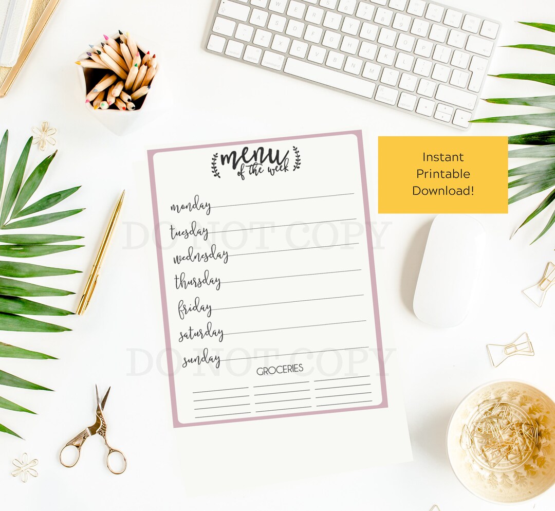 Weekly Menu Planner Printable Pink - Etsy