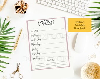 Weekly MENU GRID With Grocery List A6 Printable Planner Insert Ring ...