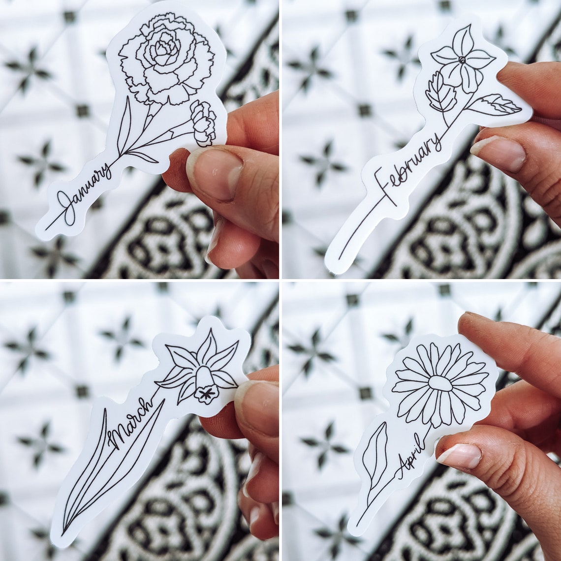 Birth Month Flower Stickers Choose Your Month Fine Line - Etsy