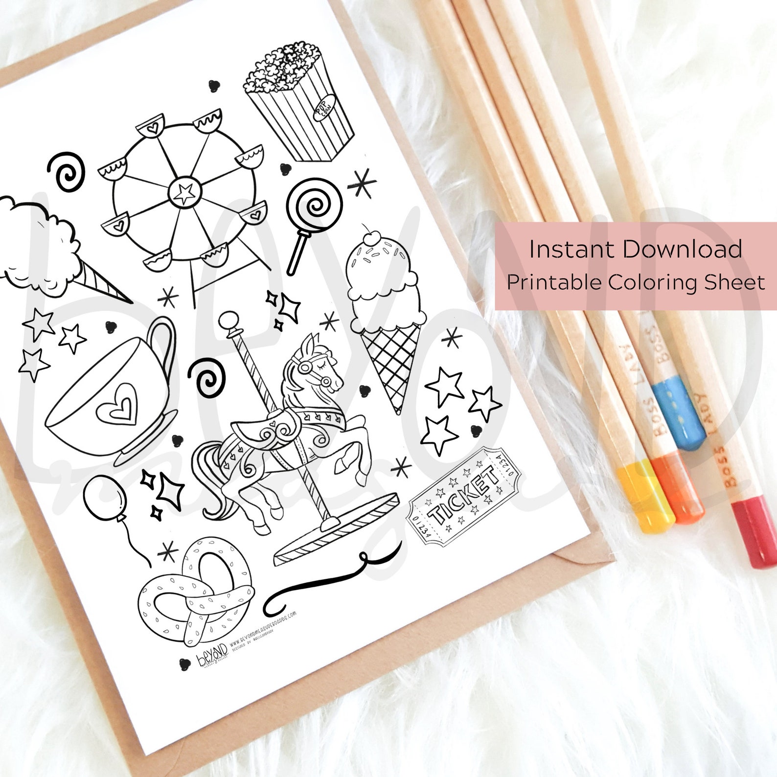 Theme Park Kids Coloring Sheet Printable - Etsy
