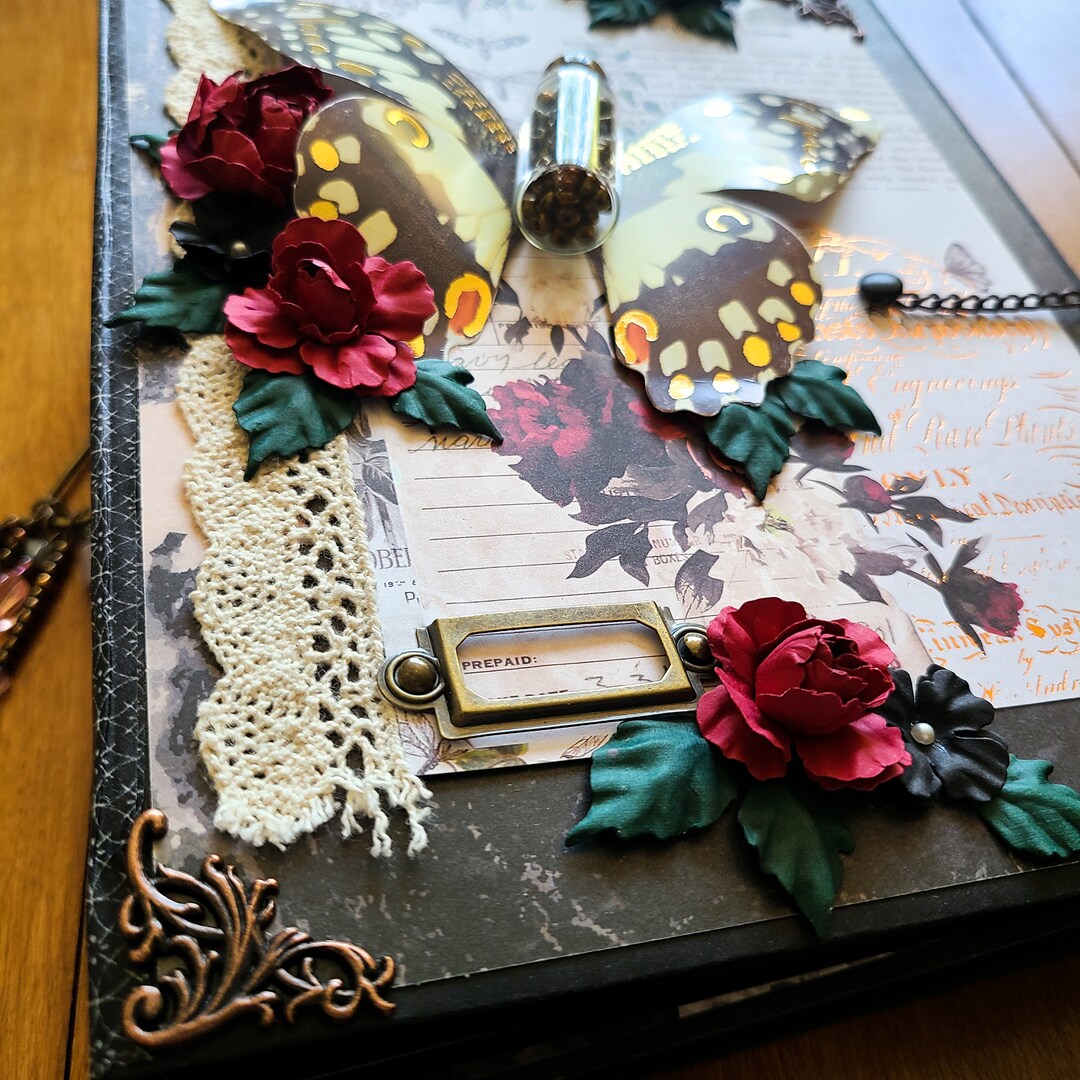 Handmade Mini Album Scrapbook - Ready for Photos - Dark Romantic Floral ...