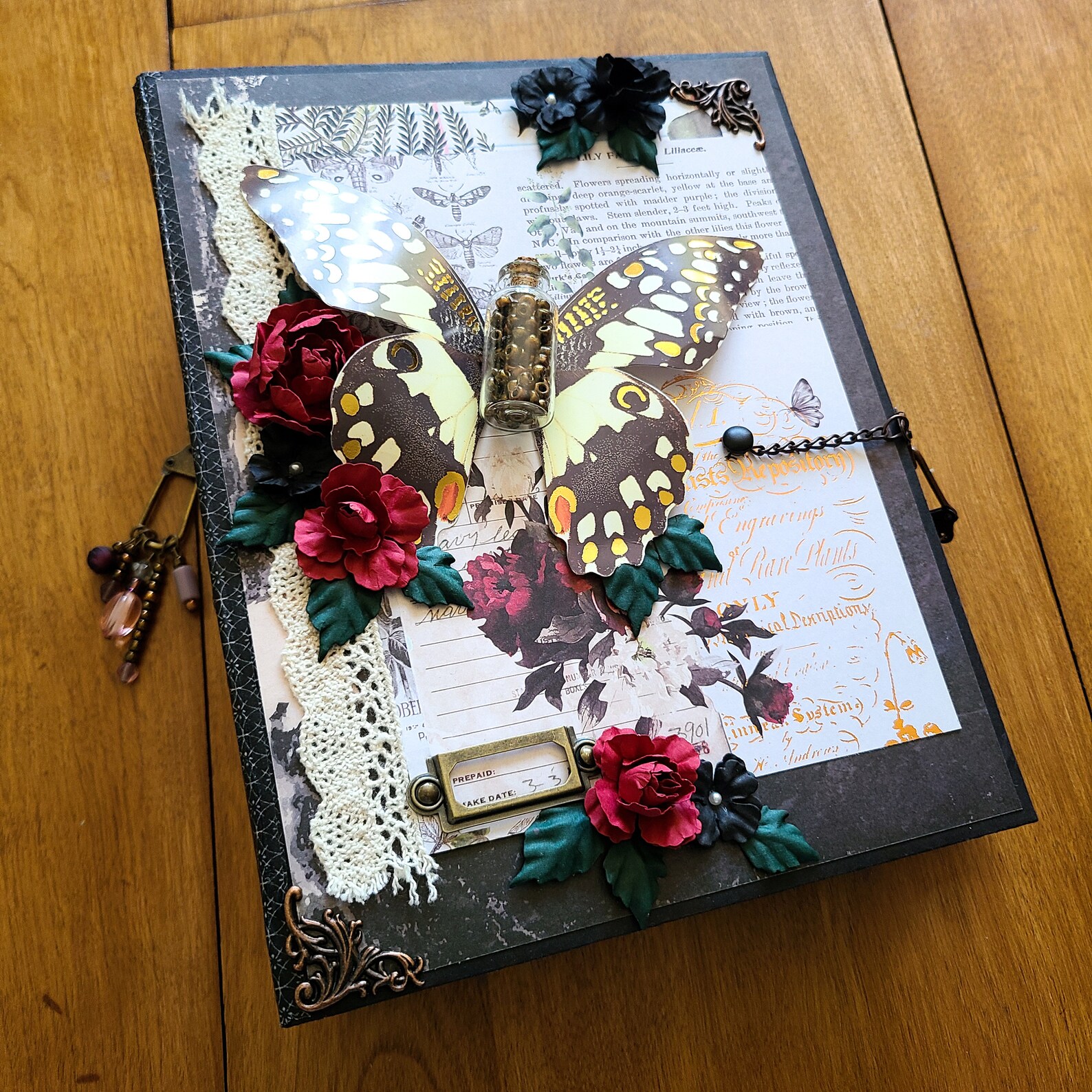 Handmade Mini Album Scrapbook - Ready for Photos - Dark Romantic Floral ...
