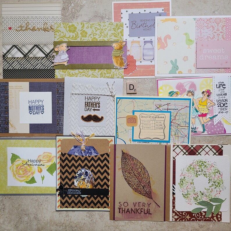 Annual Card Pack - Set of 12 A2 Handmade Greeting Cards for the Year ...