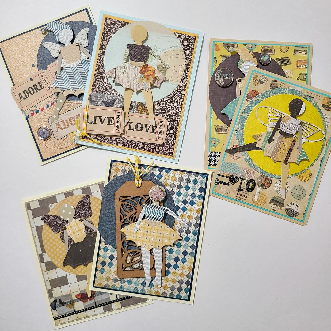 Funky Vintage Paper Doll Mixed Media Greeting Card Stationery Set - Etsy