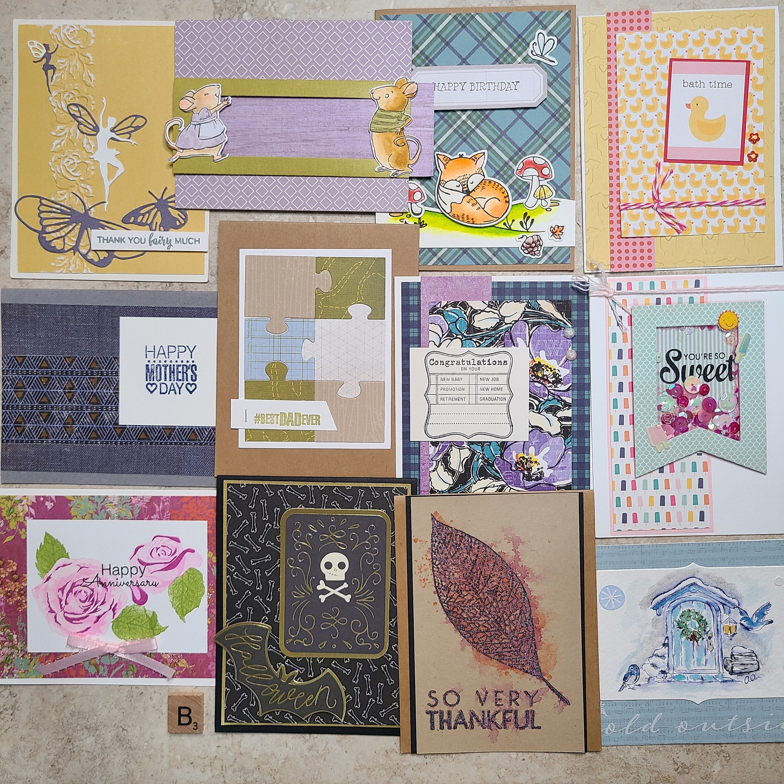 Annual Card Pack - Set of 12 A2 Handmade Greeting Cards for the Year ...