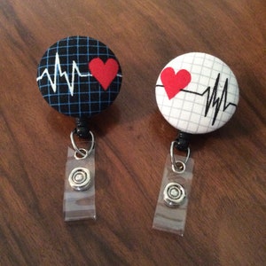 Medical, Heartbeat, Badge ID Holder, Fabric Covered Button Badge Holder ...
