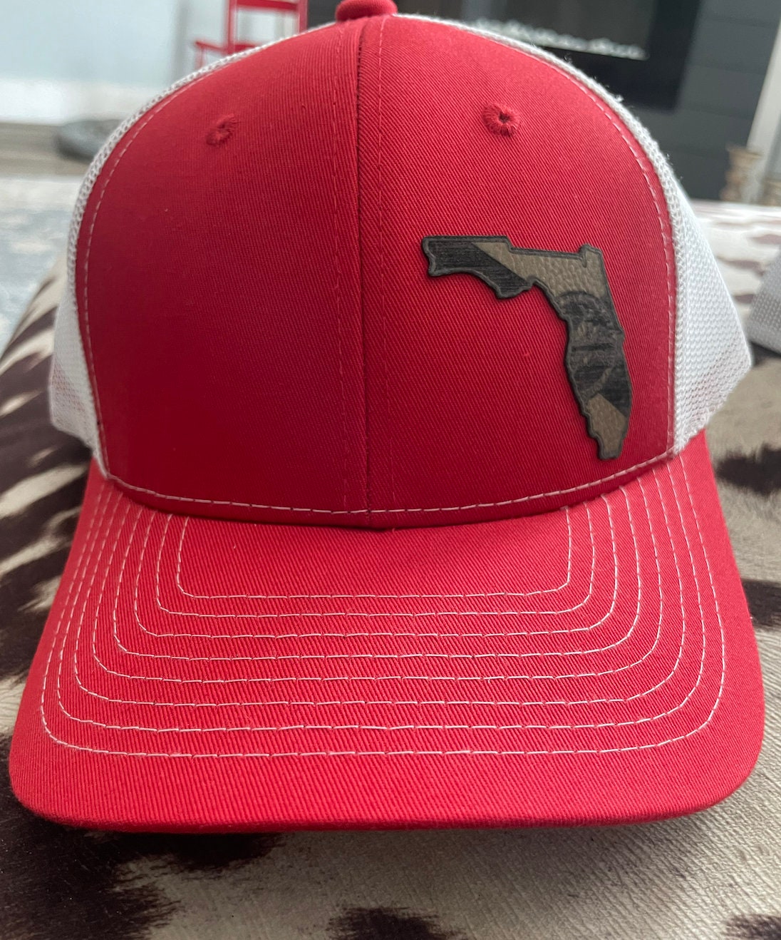 Florida Flag Leather Patch Trucker Hat - Etsy
