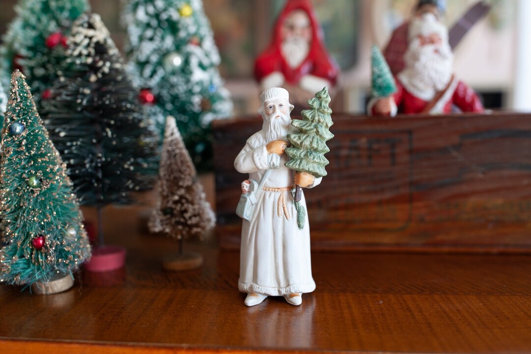 Vintage Santa cream Colored Coat Holding A Tree - Etsy