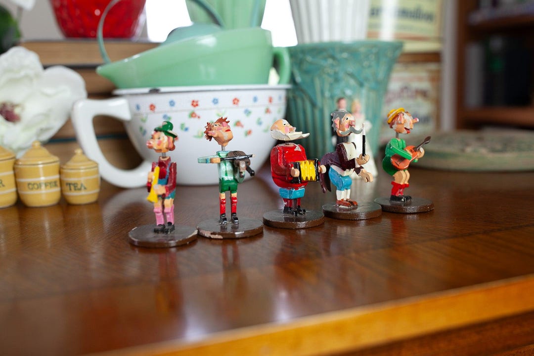 Vintage Wooden Bobble Head Nodder Spring Neck Musicians, Set of 5, Made ...