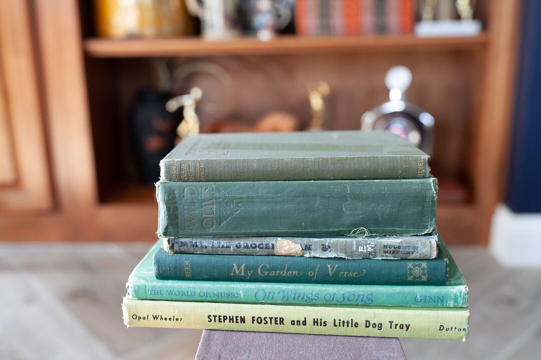 Stack of Green Books - Vintage Books -vintage Book Stack - Etsy