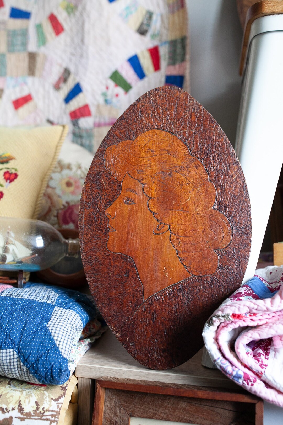 Vintage Lady Portrait -burnt Wood Pyrography Woman - Etsy