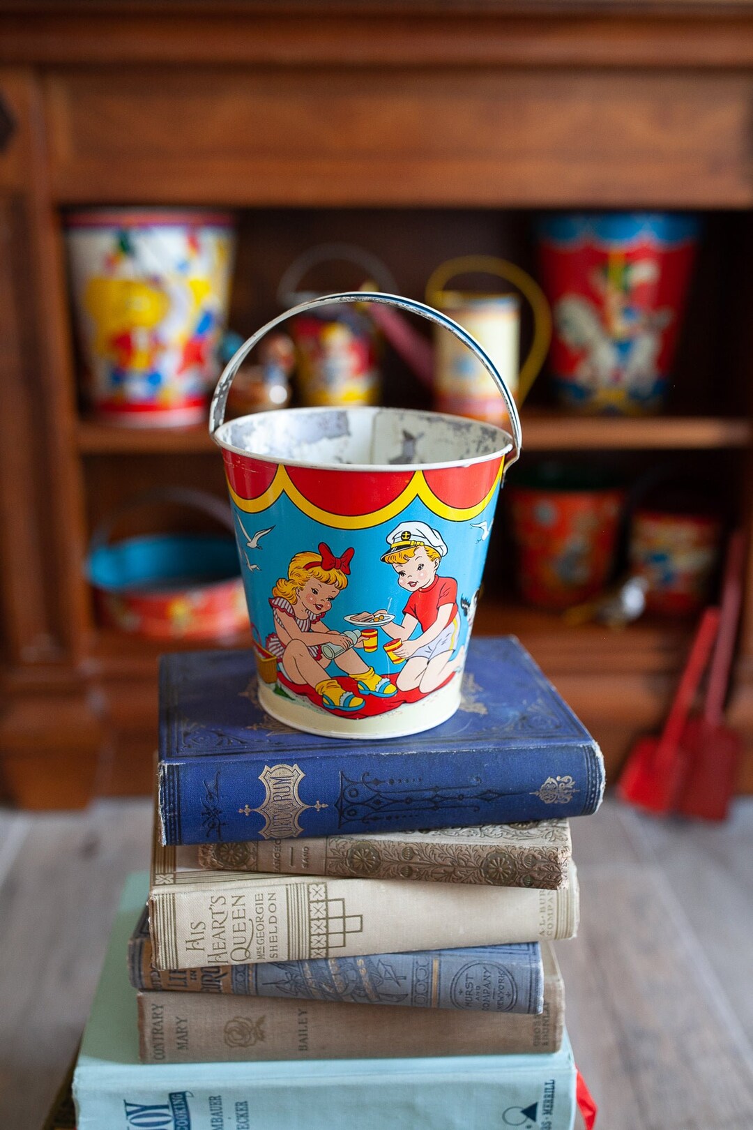 Vintage Ohio Art Tin Sand Bucket Sand Pail Kids Beach Decor Nautical ...