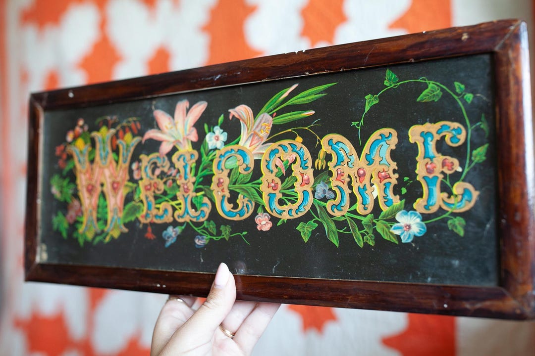 Vintage Welcome Art Antique Print Welcome home Artwork Framed - Etsy