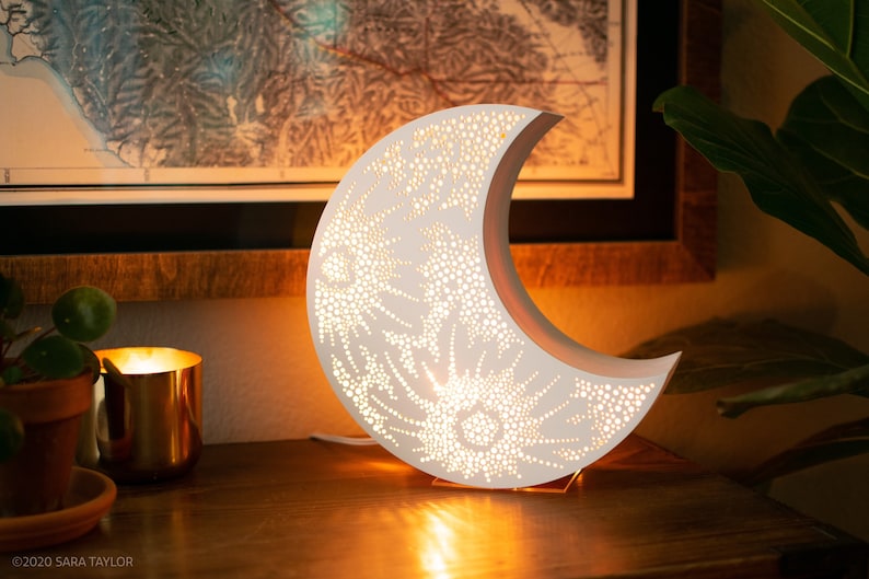 PRE-ORDER Crescent Moon Night Light Wooden Bedside Lamp | Etsy