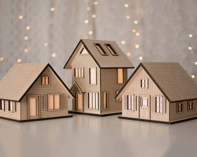 House Night Light Bedside Wood Lamp Little Cottage - Etsy