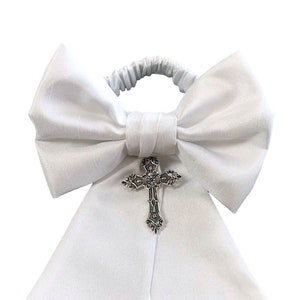 Boy's Communion Armband Religious Silver Cross Charm White Shantung ...