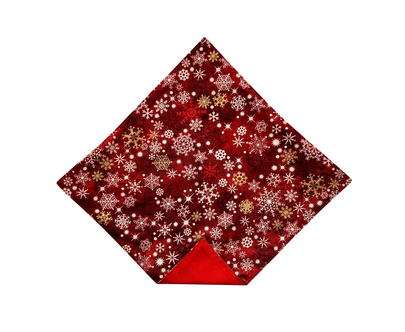Handmade Pocket Square - Red With White and Gold Snowflake Holiday ...