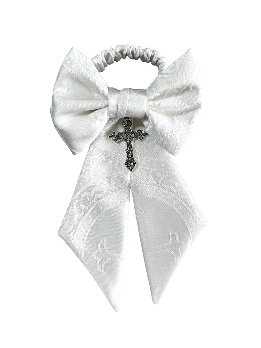 Boys Communion Armband - Clergy White Satin With Silver Cross Charm ...