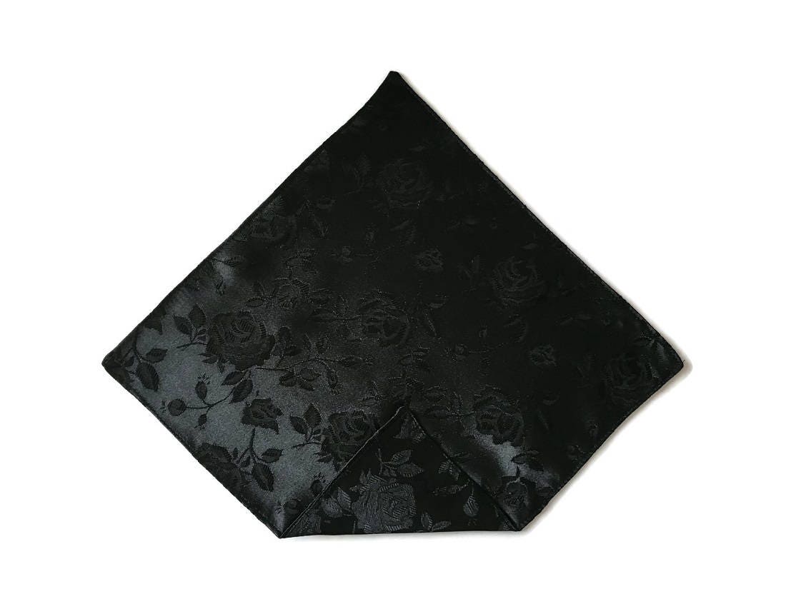 Handkerchief Pocket Square - Black Rose Satin Jacquard - Adult Men's to ...