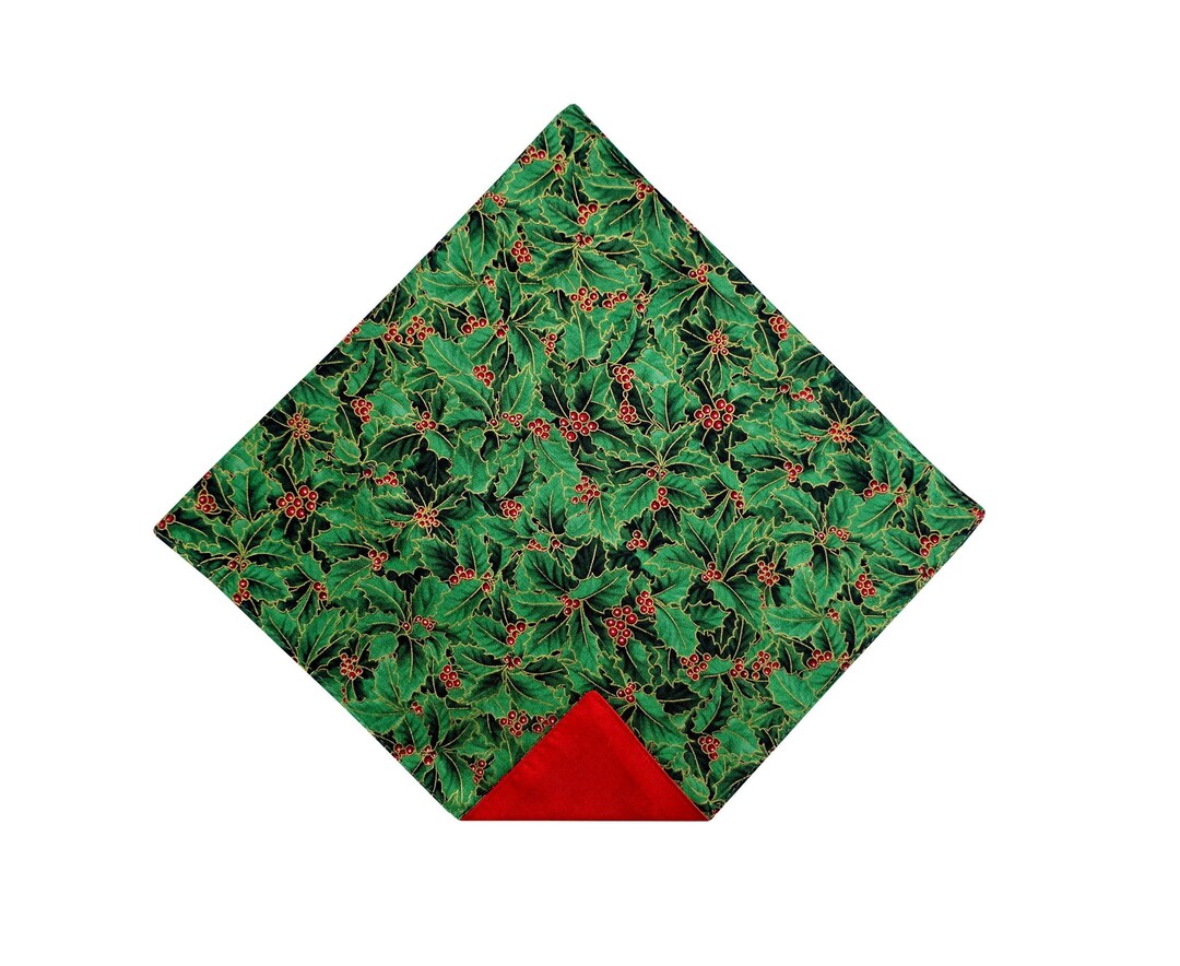 Handmade Pocket Square - Green and Red Christmas Holly Berries Holiday ...