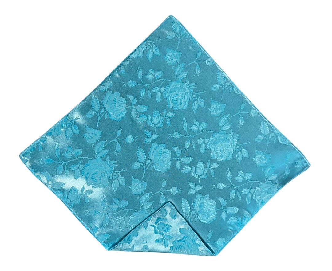 Pocket Square - Spa Blue Rose Satin Jacquard - Wedding Handkerchief ...